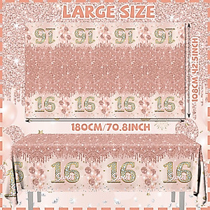 Sweet 16 Party Decorations,3pcs Sweet 16 Tablecloth Waterproof Plastic Pink Rose Gold Birthday Tablecloth for Rose Gold Sweet 16 Party Decorations