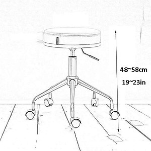 Swivel Bar Stool Studio Stool on Wheel，Roller Stool with Denim Pattern PU Synthetic Leather Seat，Adjustable Height 48-58 cm，Supported weight 160 Kg，Mechanic Stoolfor Beauty Salon Kitchen Spa,Adjustabl