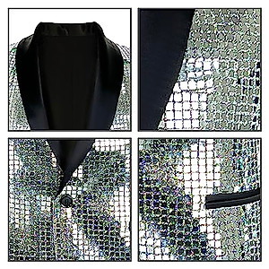 Nawgut Sequin Blazer Metallic Suit Disco Prom Shiny Jacket Wedding Party Banquet Fashion Tuxedo for Mens Adult-Medium