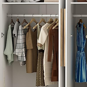 FAMAPY 4 Door Wardrobe Armoires and Wardrobes with Storage Shelevs, Armoire Wardrobe Closet with Hanging Rod, Wooden Handles, Armoire Closet for Bedroom White (63”W x 19.7”D x 70.9”H)