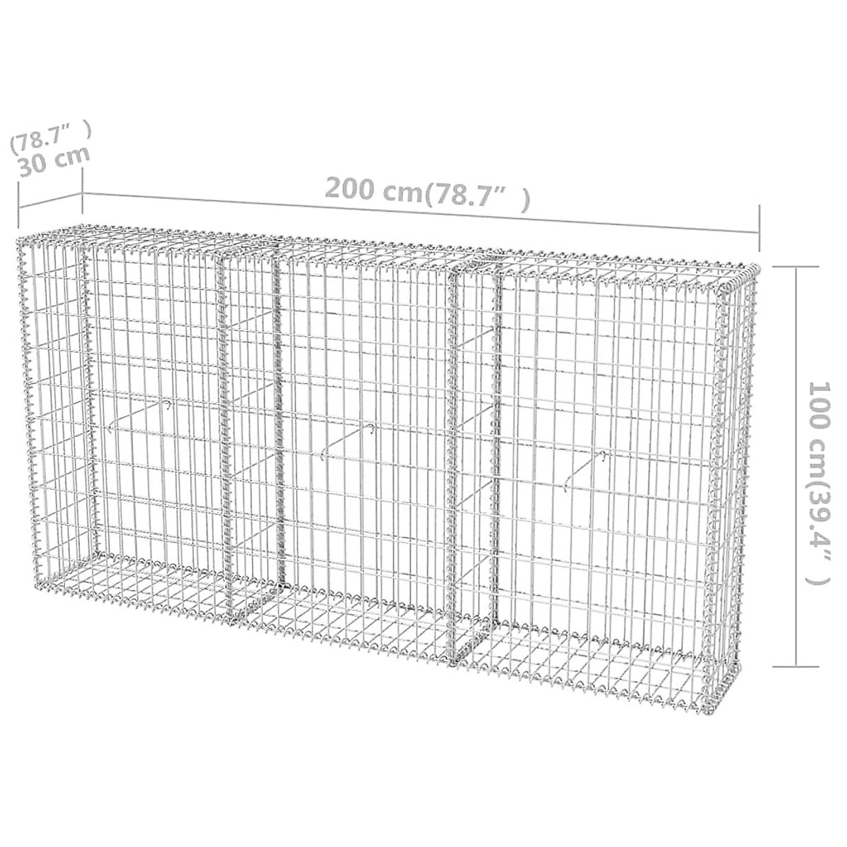 GOLINPEILO Fence Panel Outdoor Privacy Fence Screen Gabion Basket for Retaining Wall Block Gabion Cages Outdoor Decorative Fences Fencing for Yard, Silver Galvanized Steel 78.7"x11.8"x39.4" -A