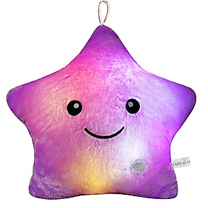 KAHEAUM Twinkle Twinkle Little Star Pillow,Cute Plush Pillows for Kids Pillows Decorative LED Light Up Night Toy and Glow Pillow Gifts,Girls Stuffed Animal Shaped Throw Pillows Doll,Purple