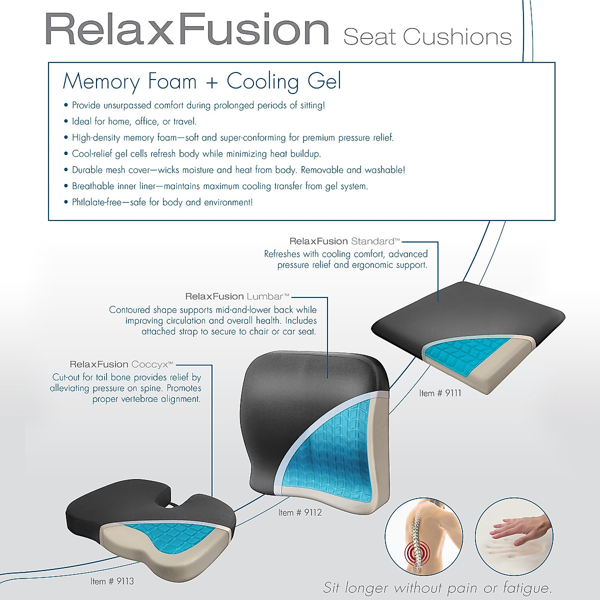 Wagan IN9111 Relax Fusion Standard Memory Foam and Gel Seat Cushion