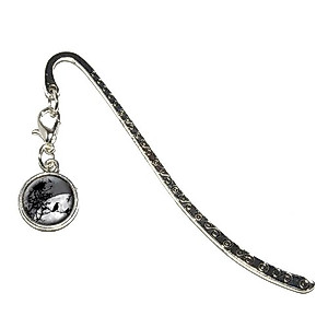 Raven at Night - Black Bird Full Moon Metal Bookmark Page Marker with Charm