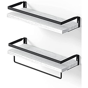 Allkartz Bathroom Rack | Pine Wooden Wall Shelf | Bathroom Organizer | Bathroom Shelf for Wall | Wooden Shelf Set of 2 for Living Room , Bedroom , Kitchen , Bathroom | (White)