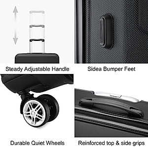 Kono 3 Piece Luggage Sets Expandable(only 28") Lightweight with Spinner Wheels TSA Lock Hardside Travel Rolling Suitcases 20in 24in 28in Carry on Black