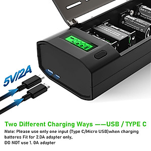 BONAI LCD Universal Battery Charger for AA, AAA, C, D, 9V Ni-MH Ni-CD Rechargeable Batteries with Rechargeable D Cells 10,000mAh 1.2V Ni-MH High Capacity High Rate D Size Battery (4-Counts)