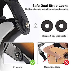 LEKATO Bass Guitar Straps for Electric Guitar & Bass 3" Wide Bass Strap Padded Guitar Straps Adjustable Length from 45" to 55" Bass Guitar Strap with Pick Holder 2 Safety Strap Locks & 6 Picks