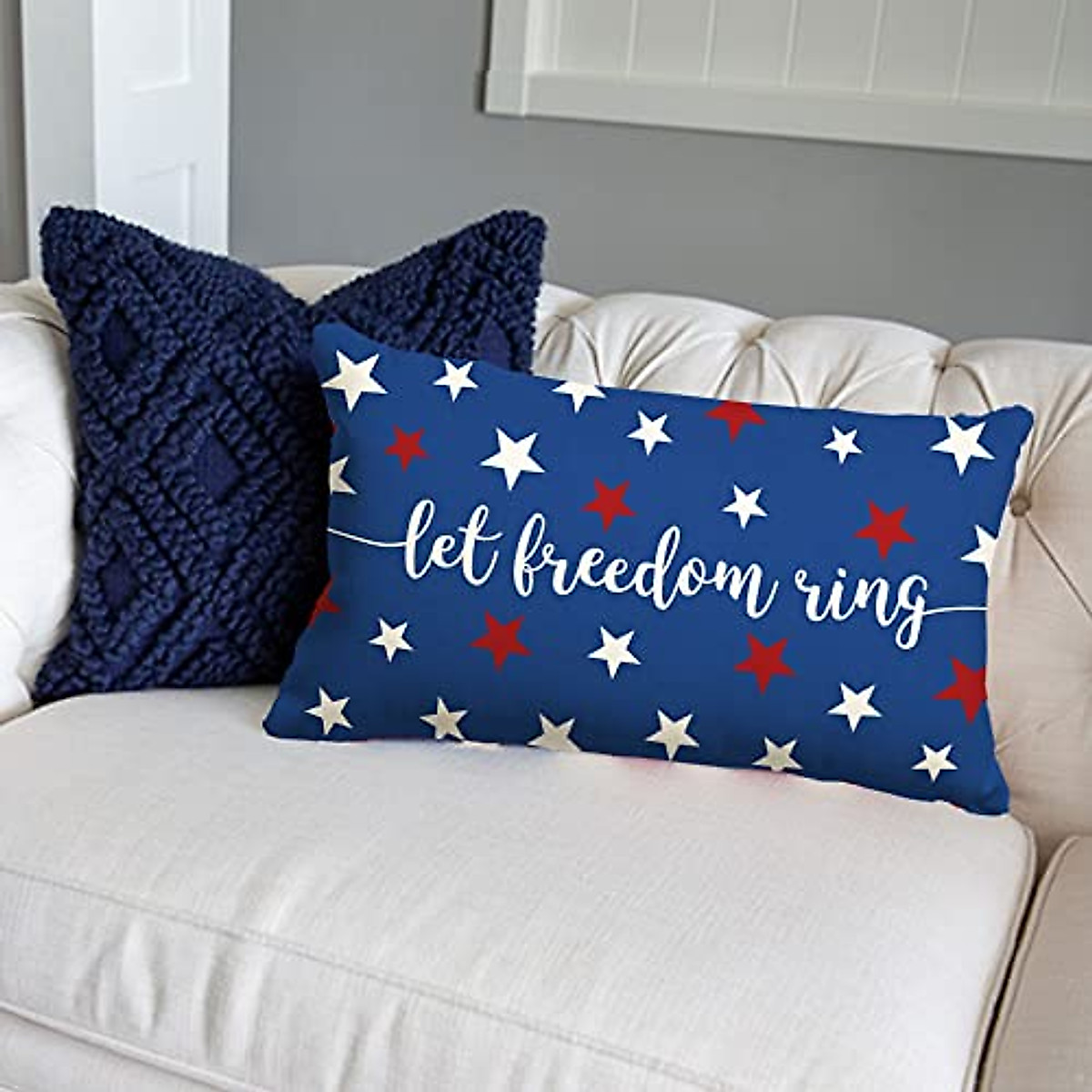 JXZYGMD 4th of July Pillow Covers 12x20 Patriotic Stars Let Freedom Ring 4th of July Memorial Day Independence Day Lumbar Throw Pillow Cover Decorations for Sofa Home Decor
