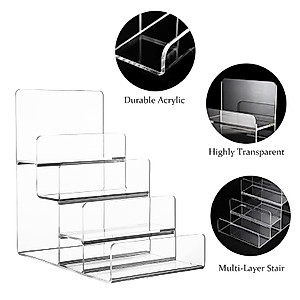Cabilock Display Risers Acrylic Wallet Holder Stand Handbag Purse Display Shelf Jewelry Cosmetic Racks Organizer (4 Tier)