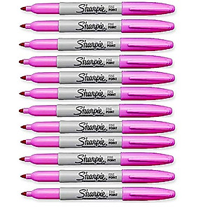 Sharpie Permanent Markers, Fine Point, 12 Pack Electric Pink