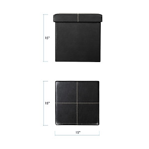 Otto & Ben Folding Box Chest with Memory Foam Seat Faux Leather Small Ottomans Bench Foot Rest Stool, 15 Inch, Black