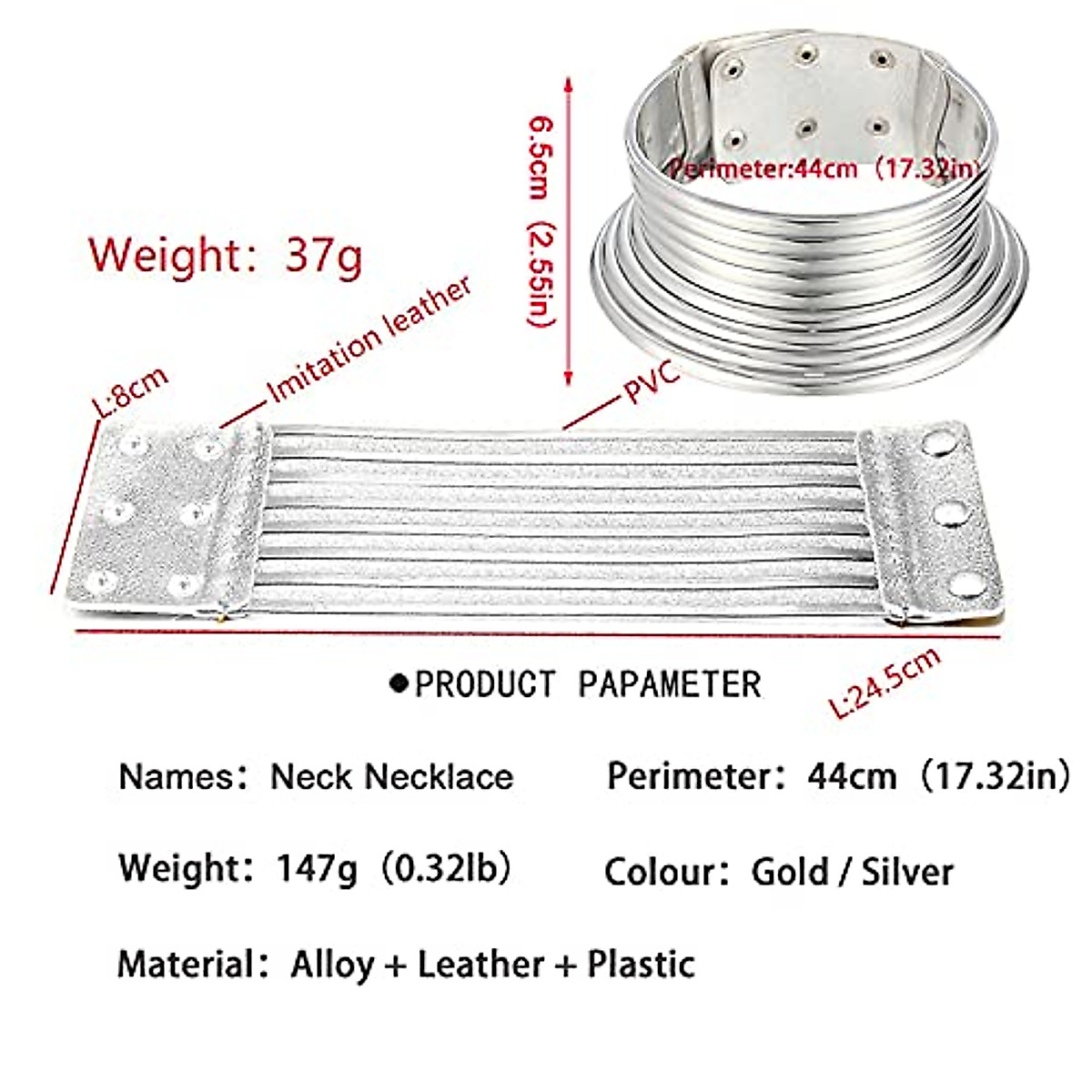 Bluegoog African Choker Collars Necklace,Snap Egypt Punk Gothic Chunky Leather Bib Statement Necklaces for Women(Silver Set)