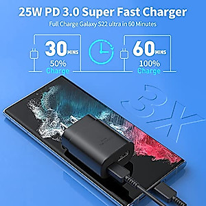 USB C Wall Charger, 25W Super Fast Charger Block with 6FT Android Phone Charger Cable for Samsung Galaxy S22/S22 Ultra/S22+/S21/S21Ultra/S21+/S20/S20Ultra/Note20/Note 20Ultra/Note10+
