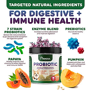 Primova Pet Products - Probiotic Dog Chews for Dog Digestive Enzymes - Dog Diarrhea & Natural Allergy Relief - Puppy Probiotic Chews - Dog Allergy Chews - Pack of 120 Chews