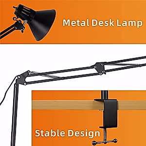 Hypool Desk Lamp for Home Office Eye-Caring Metal Extra Long Swing Arm Stable Clamp Flexible Gooseneck A19 E26 Bulb Included as Table Working Reading Aesthetic Computer Versatile Light