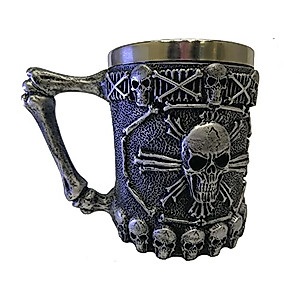 Classic Stainless Steel Reusable Insulated Viking Skull Cups Novelty Coffee Mugs for Women and Beer Mug for Men 14oz with Handles for Tea Milk Coffee Drinking &Halloween Bar Drinkware Gift,Party Cup
