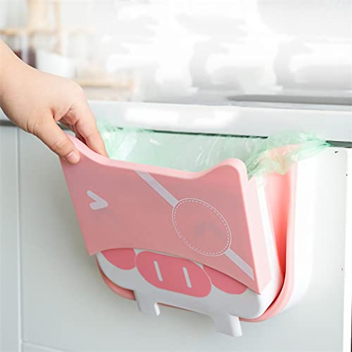 Hanging Trash Can, Cute Hanging Waste Bin Under Kitchen Sink Hanging Folding Mini Trash Can for Kitchen Cabinet Door Garbage Can(Blue)