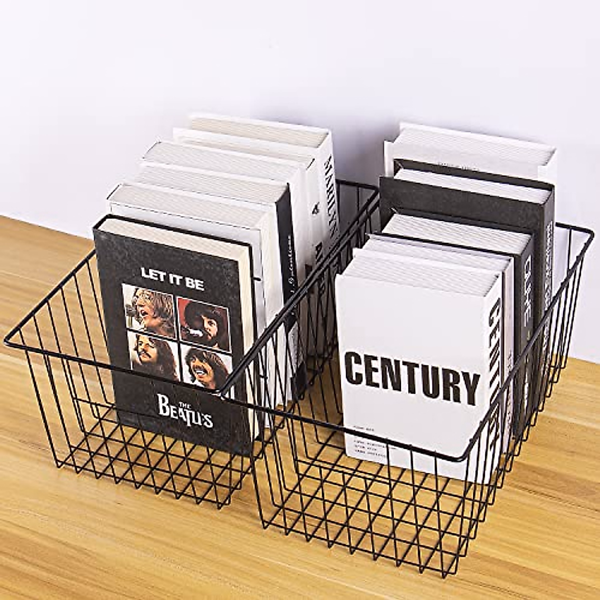 16inch Freezer Wire Storage Organizer Baskets, Refrigerator Metal Bins with Handles for Kitchen, Pantry, Cabinet, Closets - Set of 4 (Black 4)