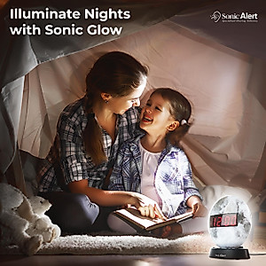 Sonic Alert Moon Alarm Clock Nightlight | Soft Ambient Light for Children in The Dark | Recordable Alarm Clock for Heavy Sleepers | Built-in Speake, Aux Connection