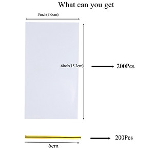 TEMLQPACK 200Pack 3x6Inches Bags with Ties Clear Cellophane Bags Oreo Bags Macaron Bags Soap Bags Rice Krispie Treat Bags Chocolate Truffle Gift Treat Bags for Bakery Candy Party Favor