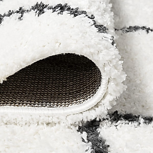 JONATHAN Y MOH410A-5 Cami Moroccan Style Diamond Shag Indoor Area-Rug Bohemian Contemporary Geometric Easy-Cleaning Bedroom Kitchen Living Room Non Shedding, 5 X 8, White/Black