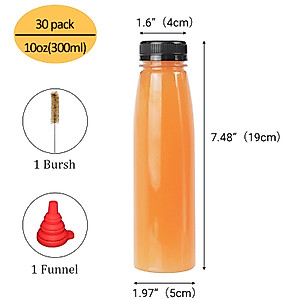 BPFY 30 Pack 10oz Empty Plastic Juice Bottles with Caps Reusable Clear Beverage Containers with Black Tamper Evident Lids, Funnel, Plastic Smoothie Bottles for Juice, Milk, Water, Coffee