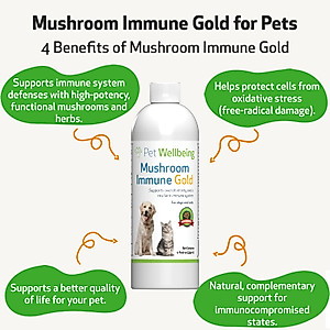 Pet Wellbeing - Mushroom Immune Gold - Natural Alternative Immune Support for Dogs and Cats - 8oz (237ml).