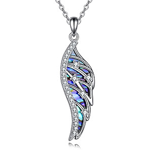 URONE Angel Wing Necklace for Women 925 Sterling Silver Abalone Shell Guardian Angel Pendant Wing Jewelry Gift