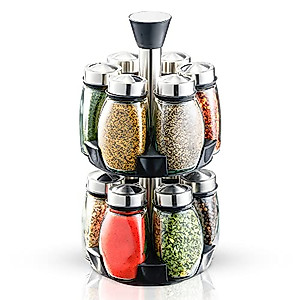 Spice Organizer - Spice Rack Organizer for Cabinet, Seasoning Organizer includes 12 Empty Jars + Labels. Rotating Spice Rack - Compact Herb and Spices Organizer to Fit Cabinets or Countertops