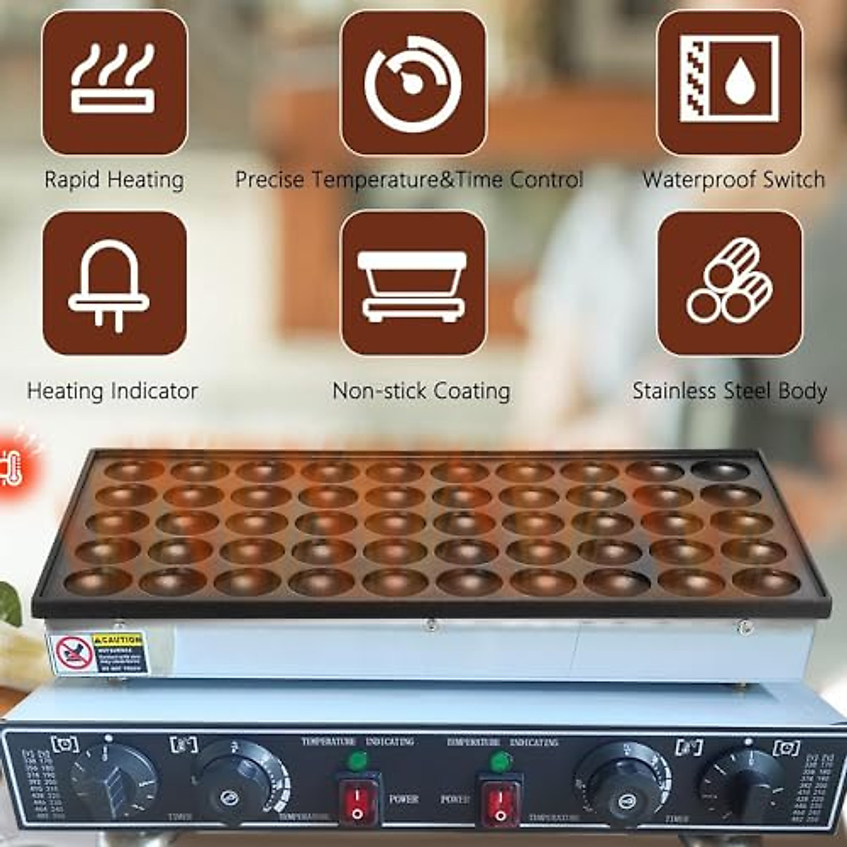 Minis Pancake Maker 50 Pack | Commercial Minis Pancakes Maker Machine | 1800W Minis Dutch Pancakes Maker | 1.8 Inches Dorayakis Maker With 2 Thermostats and 5 Mins Timers, Non-stick Coating