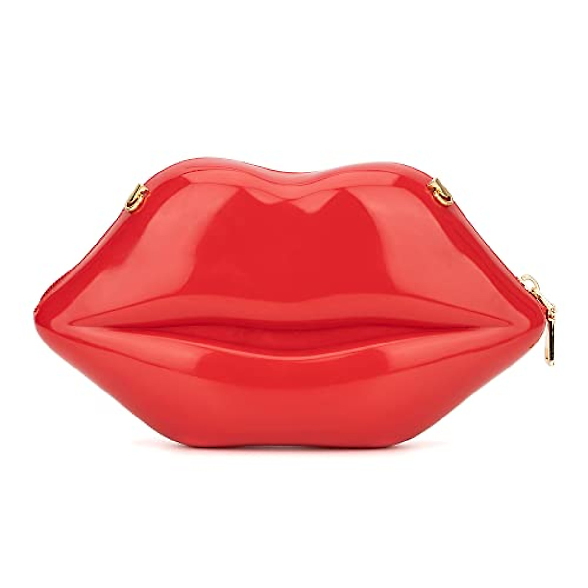 Olivia Miller Women's Fashion Cecilia PVC Jelly Red Small Kiss Lips Shaped Crossbody Bag Removable Strap, Evening Casual Purse Handbag