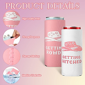11 Pcs Bachelorette Can Coolers Sleeves Slim Getting Rowdy Getting Hitched Insulated Neoprene Drink Holders for Bachelorette Party Supplies Bridal Shower Wedding Party Decorations, 1 White and 10 Pink