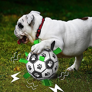 QDAN Dog Soccer Balls Toy with Bell Inside, Outdoor Interactive Dog Toys for Tug of War, Puppy Birthday Gifts, Dog Water Toy, Durable Ropes Squeaky Soccer Dog Ball for Medium and Large Dogs （8 INCH）