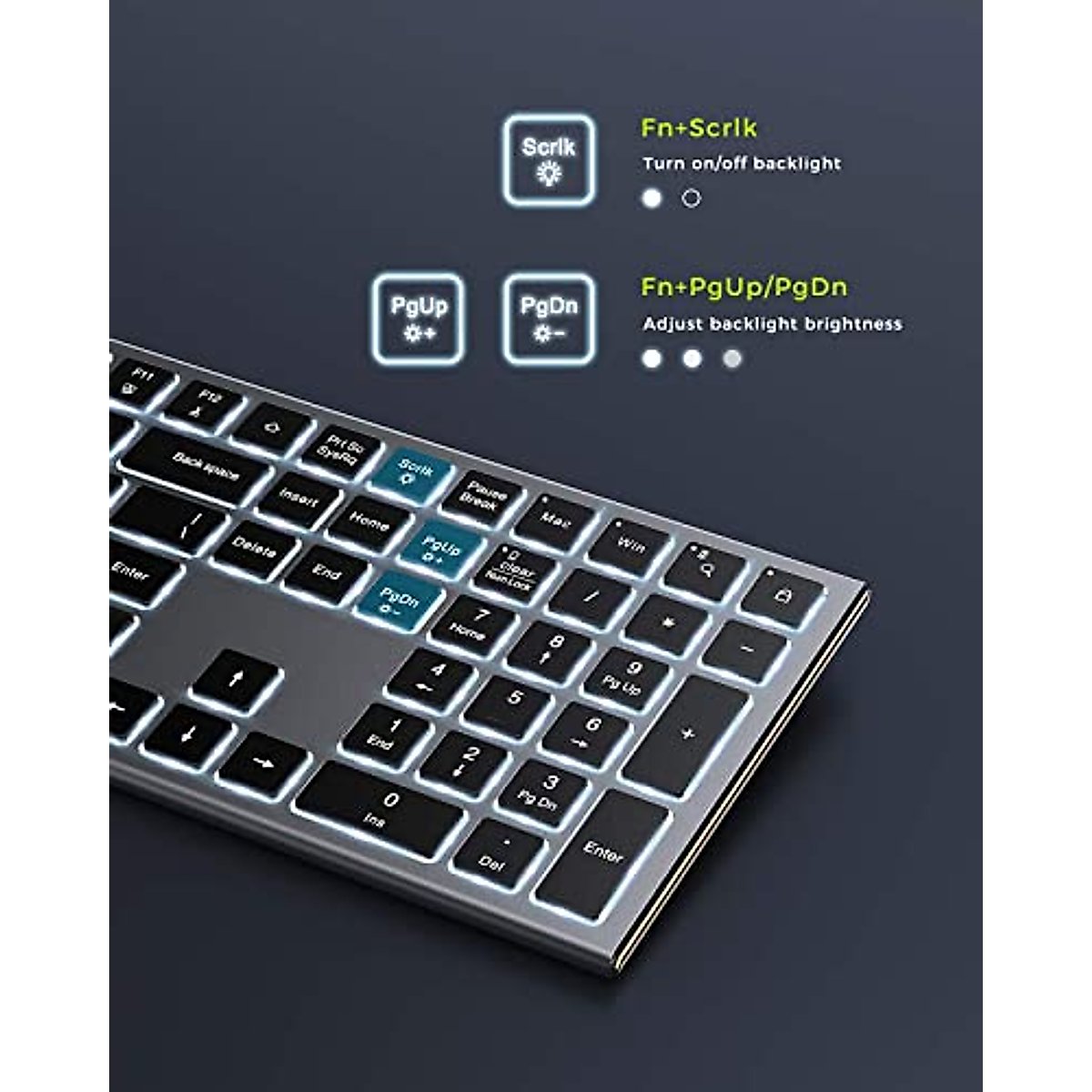 seenda Backlit Wireless Keyboard, 2.4GHz Ultra Slim Rechargeable Keyboard, Illuminated Wireless Keyboard for Computer, Laptop, Desktop, PC, Surface, Smart TV, Windows 10/8/7 (Black and Grey)