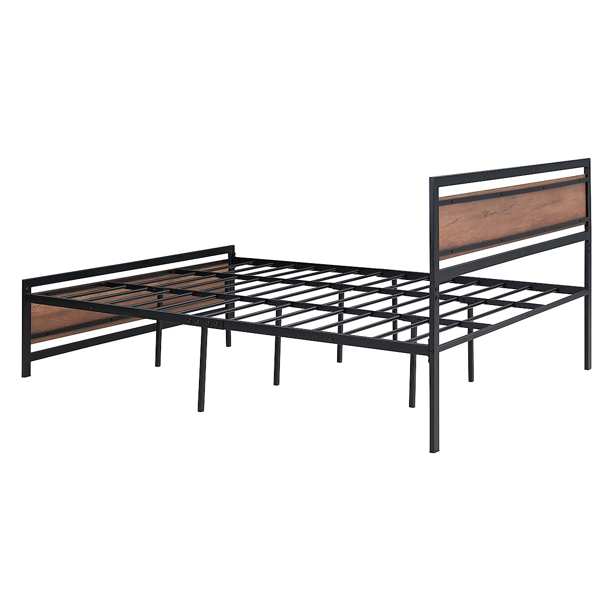 FANYHOME Queen Size Platform Bed, Metal and Wood Bed Frame with Headboard and Footboard, Black