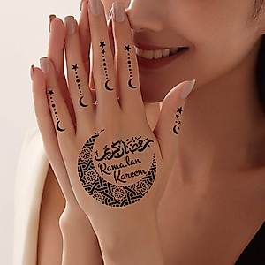 Xmasir 10 Sheets Henna Tattoo Stencil Kit Ramadan Tattoo Templates Eid Temporary Tattoos Stickers Reusable Set for Body Art Paint