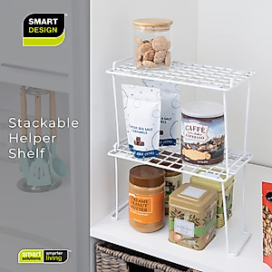 Smart Design Stacking Cabinet Shelf Rack - Small (12 x 7 Inch) - Steel Metal Wire - Cupboard, Plate, Dish, Counter & Pantry Organizer Organization - Kitchen [White]