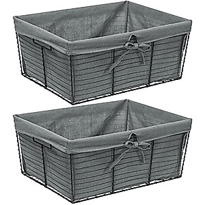 Sorbus Premium Basket Set with Cotton Fabric Liner - Multipurpose Versatile Stackable Baskets for Organizing - Rustic Farmhouse Open Home Storage Bins & Decorative Baskets for Shelves - 2 Pack | Gray