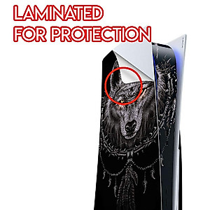 ITS A Skin Skins Compatible with Sony Playstation 5 Console Disc Edition - Protective Decal Overlay Stickers wrap Cover - Wolf Dreamcatcher Back White
