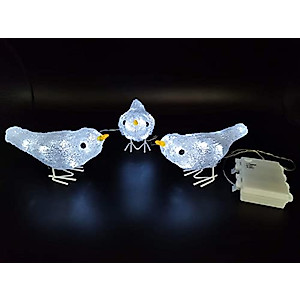 Acrylic String Birds 3 PCS Lighted Cool White Xmas Decorations Indoor Outdoor Holiday Decorations for Yard Garden Bar Party Cute Birthday Gifts Timer Battery Operated G-B006A
