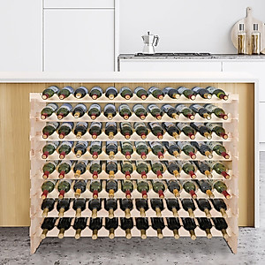 Smartxchoices Stackable Modular Wine Rack 96 Bottle Wooden Wine Storage Rack Freestanding Wine Holder Display Shelves, Wobble-Free, Solid Wood, (Eight-Tier, 96 Bottle Capacity)