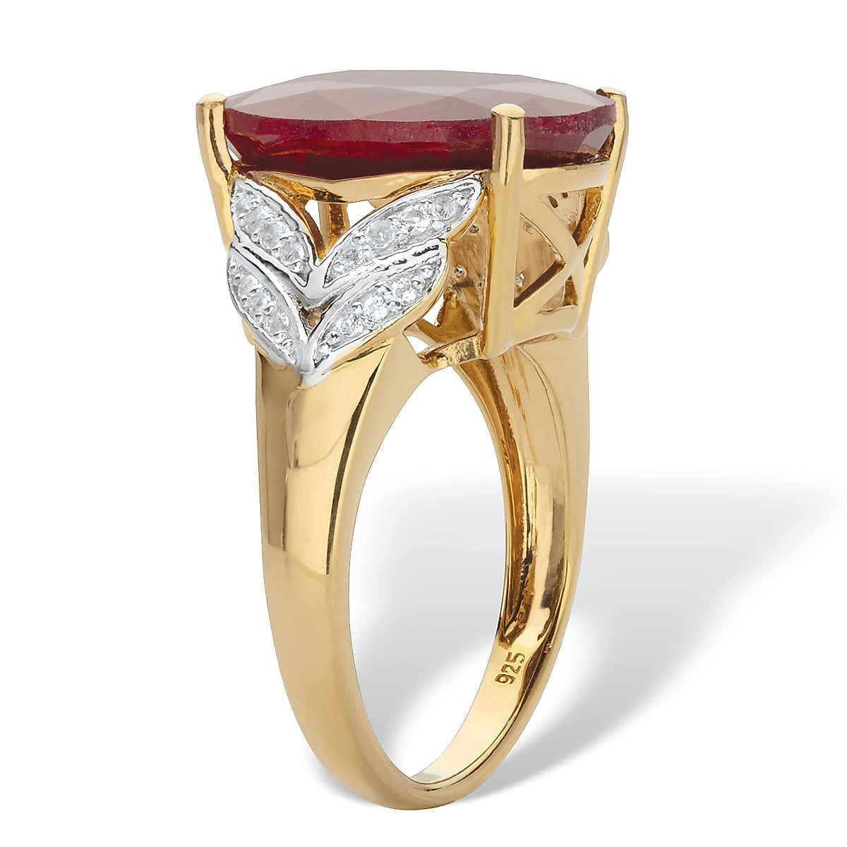 PalmBeach Yellow Gold-plated Sterling Silver Oval Cut Genuine Red Ruby and Round Genuine Topaz Ring Sizes 6-10 Size 7