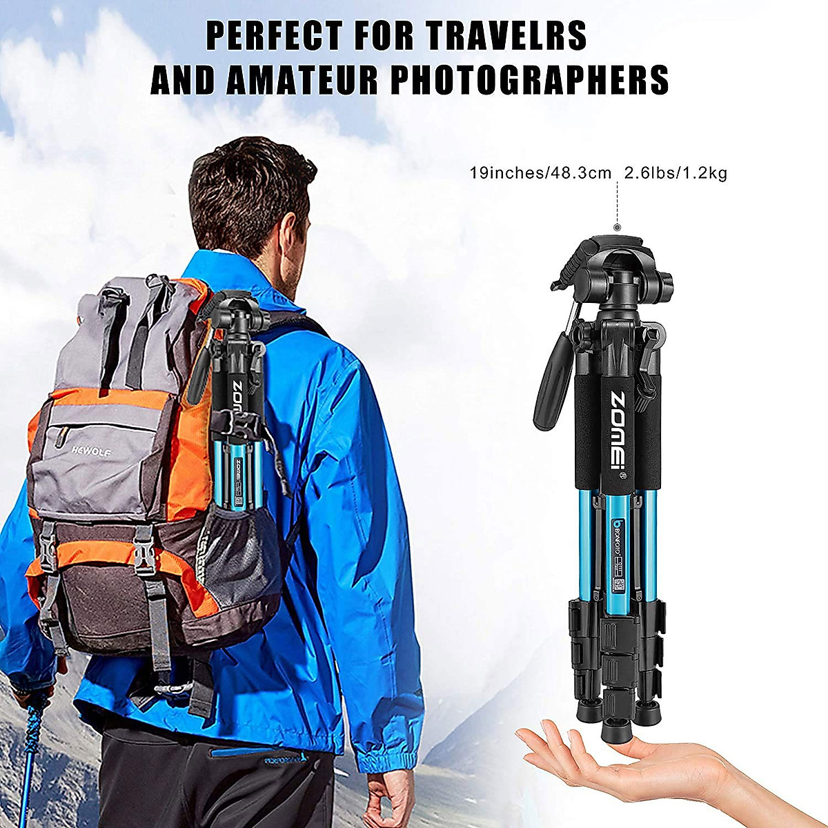 Portable 55-inch Camera Tripod Q111 Lightweight Phone Stand with Phone Holder and Quick Release Plate for DSLR Cameras,Cell Phones,Projector,Webcam,Spotting Scopes Canon EOS Nikon Sony Samsung(Blue)