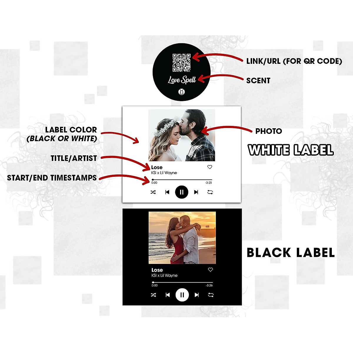 3.5oz./9oz. Custom Song Couples Candle | Personalized Photo Candle, Music Candle