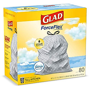 Glad OdorShield Drawstring Tall Kitchen Trash Bags - Fresh Clean - 13 Gallon - 80 Count