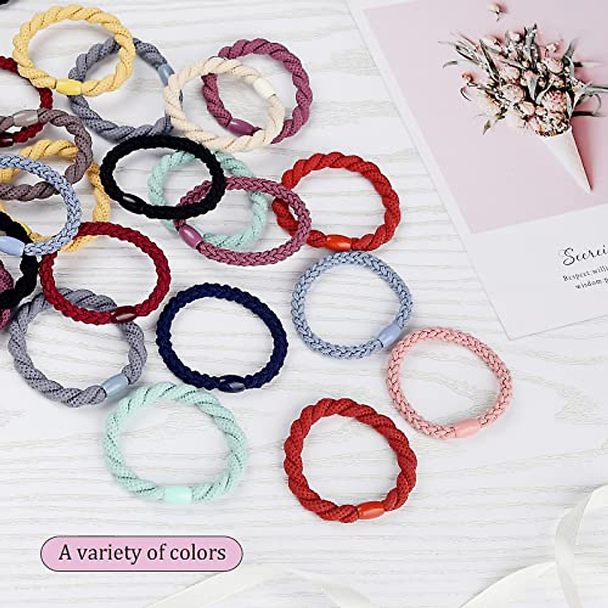 Hair Ties for Thick Hair, Tyfthui 32 Pcs Elastics Hair Bands Ponytail Holders, Hair Tie Bracelets for Women Girls, No Damage No Crease Hair Elastics for Women's Hair Multi-colored