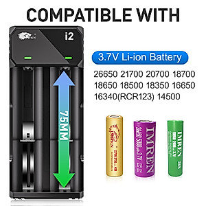 IMREN 18650 Battery Charger,3.7V Battery Charger for 3.7 Volt Li-ion 18650 18350 18500 16340 14500 20700 21700 26650 Battery,1A Fast 18650 Charger (2 Bay)