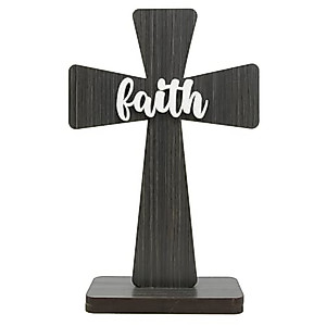 Needzo Rustic Wooden Standing Cross With Faith Center, Religious Home or Office Décor for Shelves, Tables, or Desks, 8.5 Inches x 5.5 Inches