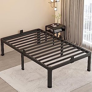 MAF 18 Inch Twin Bed Frames with Round Corner Legs Mattress Slide Stopper No Box Spring Needed Heavy Duty Metal Platform Bed Frame Under-Bed Storage Space, 3000 LBS Steel Slats Support